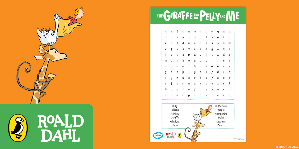 FREE! - The Giraffe and the Pelly and Me: Word Search