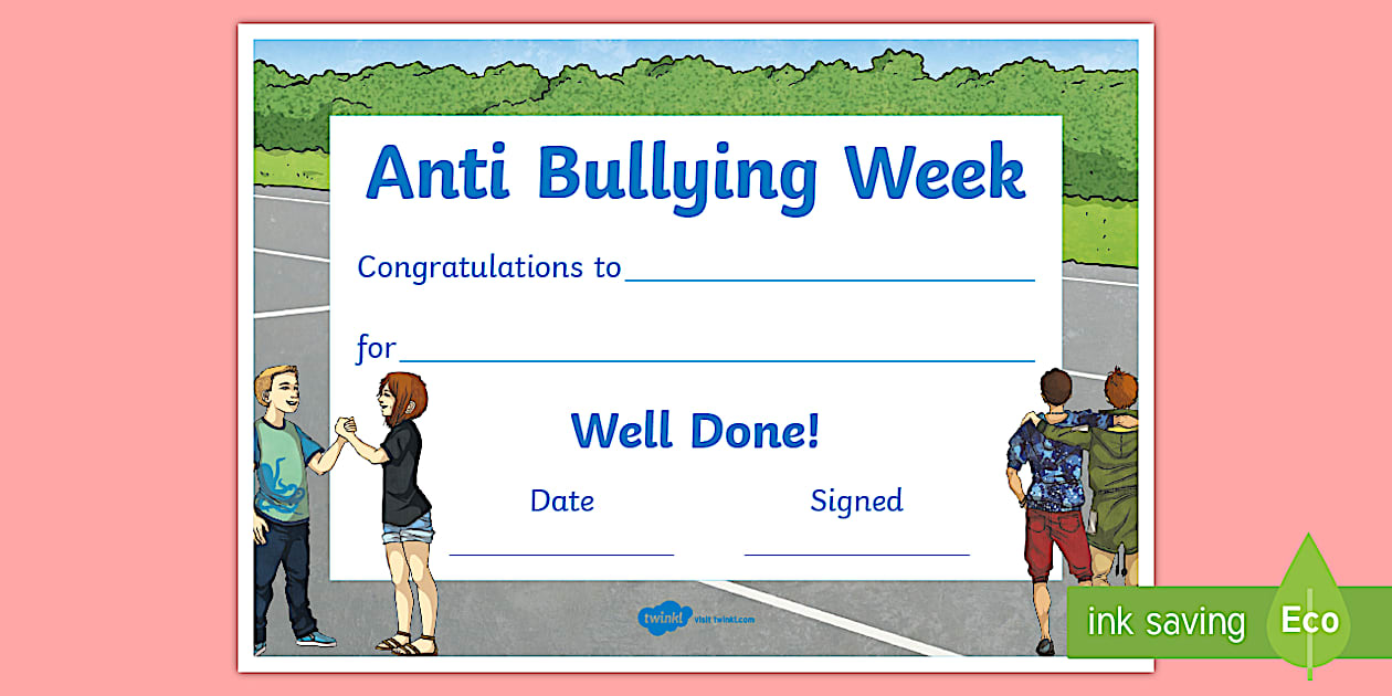 KS2 Anti Bullying Week Certificate (teacher made) - Twinkl