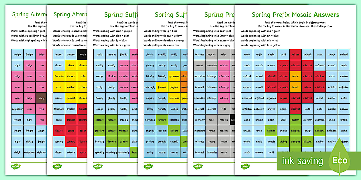LKS2 Spring Spelling Patterns Mosaic Activity Pack - Twinkl