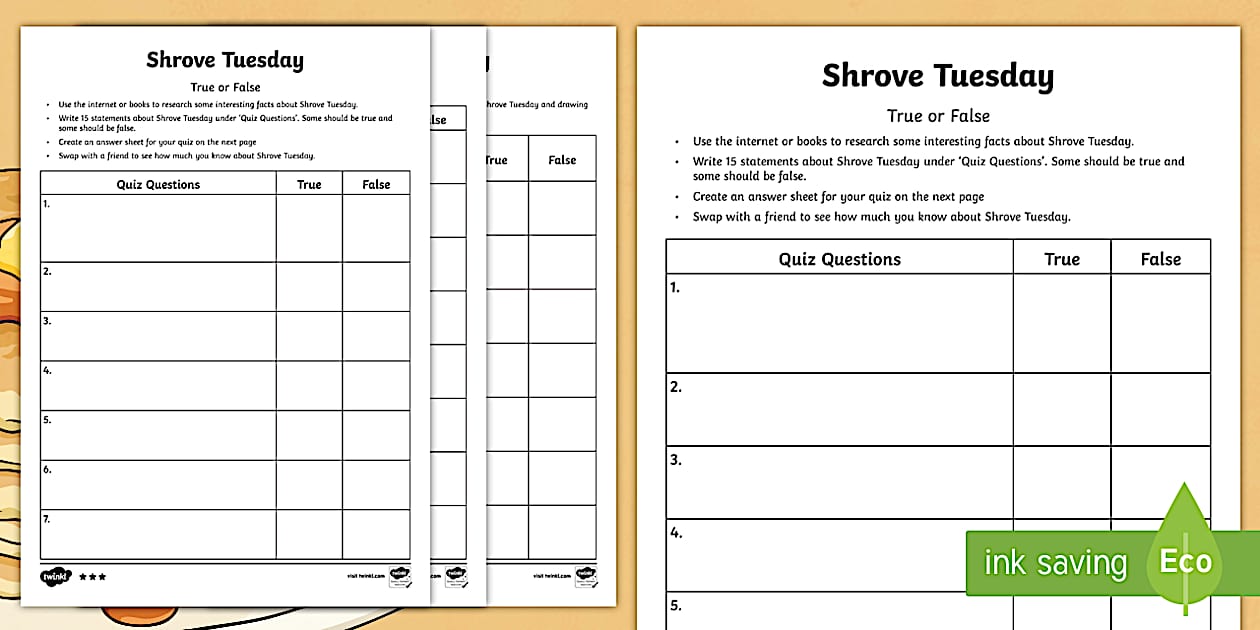 Shrove Tuesday Quiz Template PDF - Parents (teacher made)