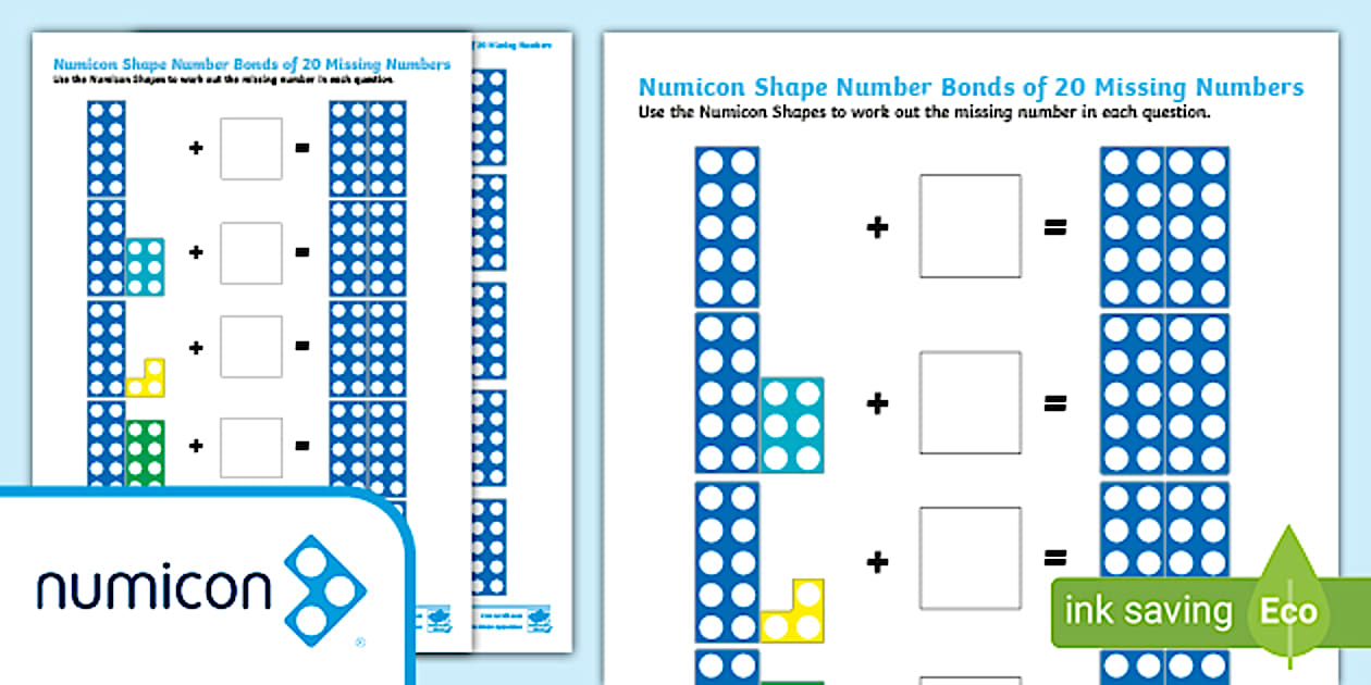 Number Shapes Number Bonds to 20 Missing Numbers Activity