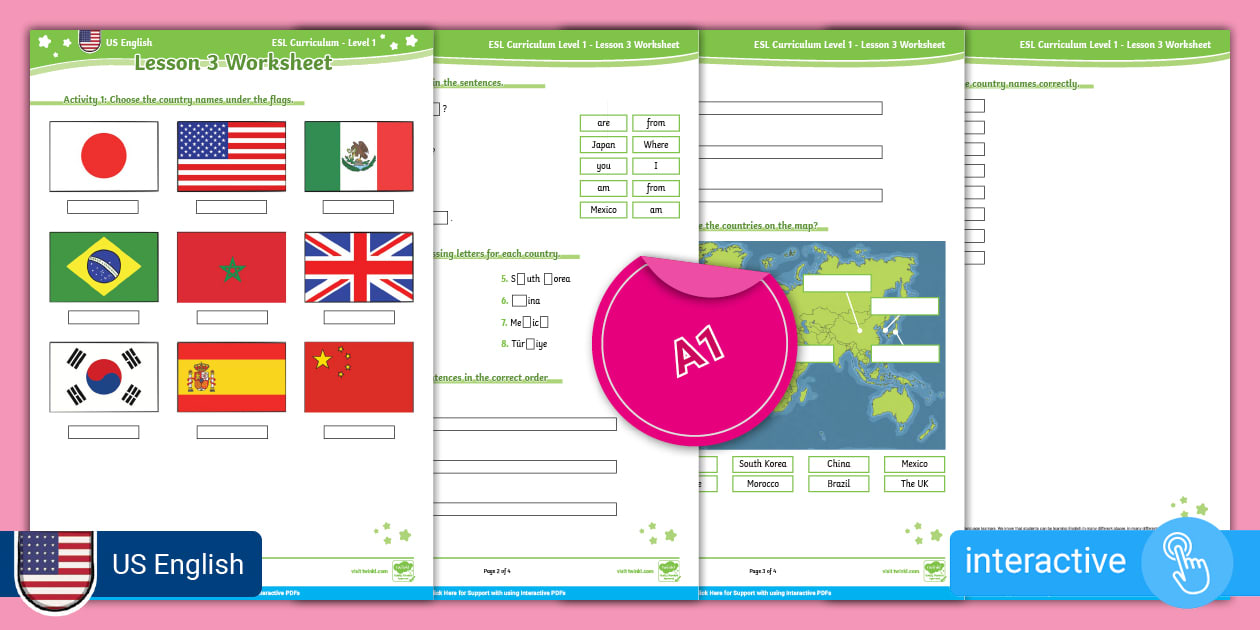 ESL Curriculum (US-English) Lesson 3 Interactive Worksheet