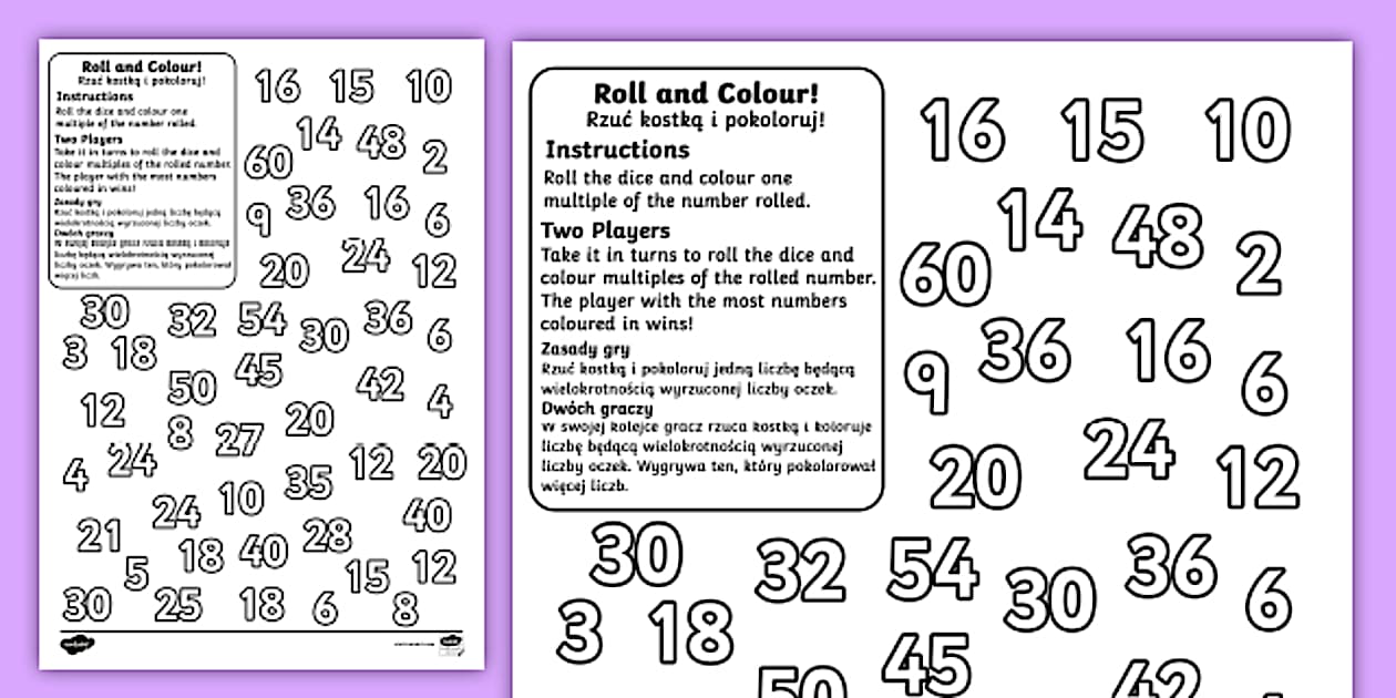 Multiplication Roll and Colour One Dice English/Polish - Multiplication ...