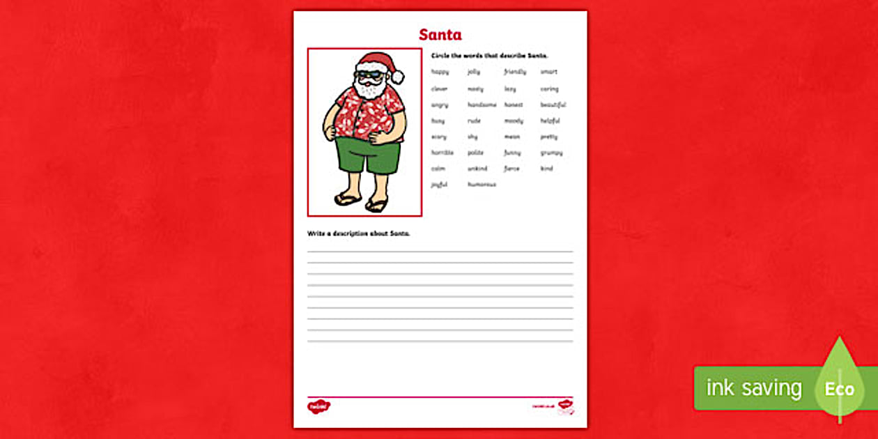 New Zealand Santa Description Writing Worksheet / Worksheet