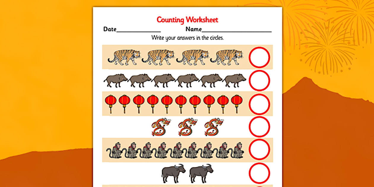Black and White Chinese New Year Counting Worksheet (Differentiated)