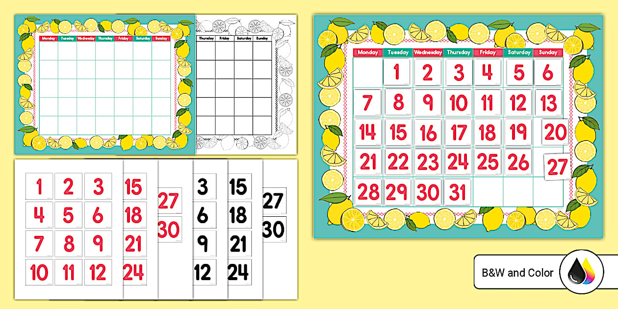 Lemon Theme Calendar Display (teacher made) - Twinkl