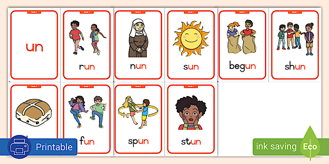 Grade 1 Phonics: -un Flashcards (teacher made) - Twinkl