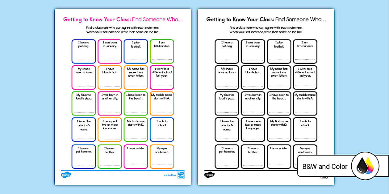 New Class Bingo "Find Someone Who" Activity | Back-to-School