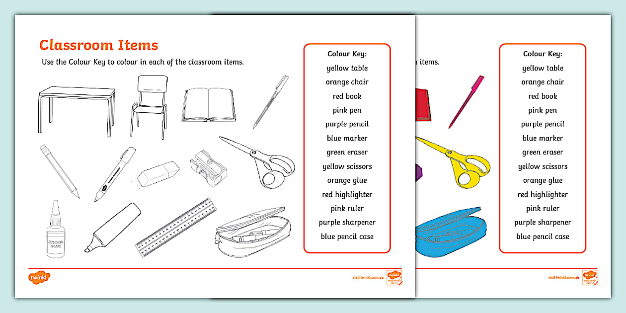 Classroom Objects Colour Matching Activity (teacher made)