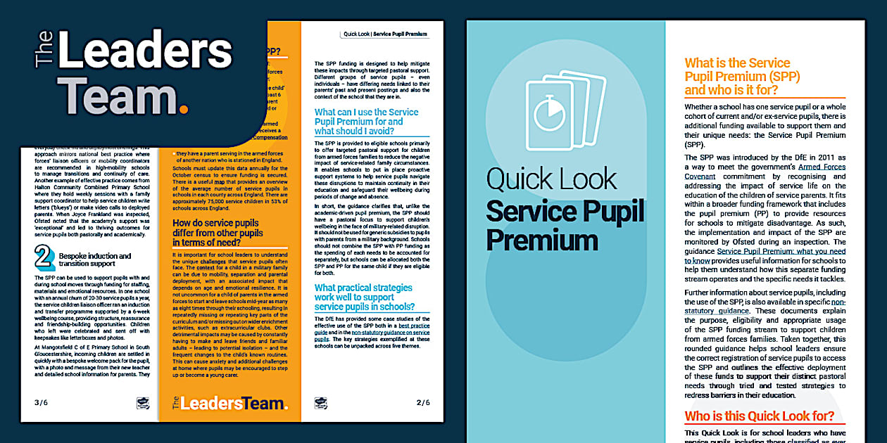 SPP Quick Look: Service Pupil Premium (teacher made)