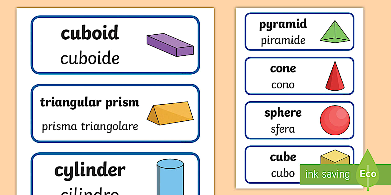 3D Shape Word Cards English/Italian - 3D Shape Word Cards