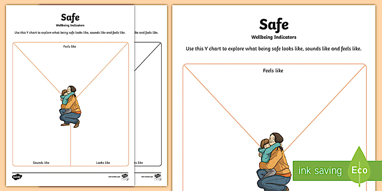 Black and White CfE Wellbeing Indicators Safe Y Chart Worksheet