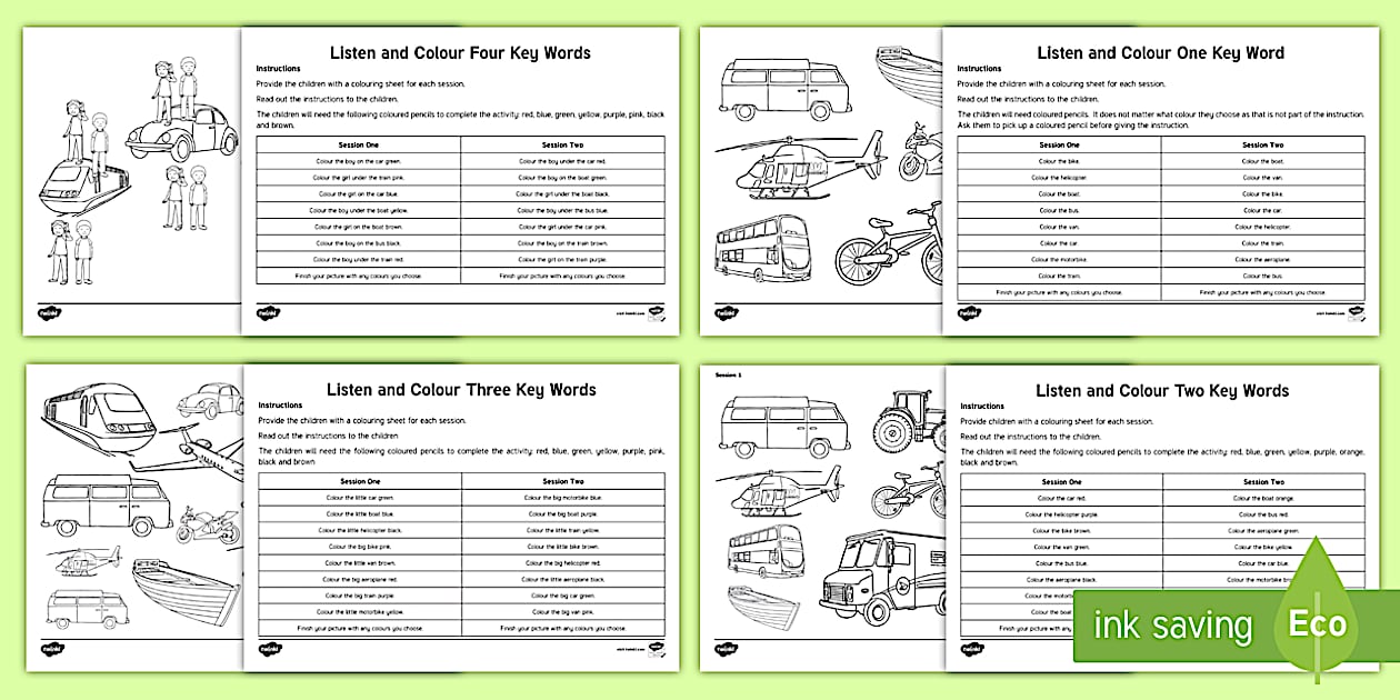 Transport Colouring Key Word Activity Pack (teacher made)