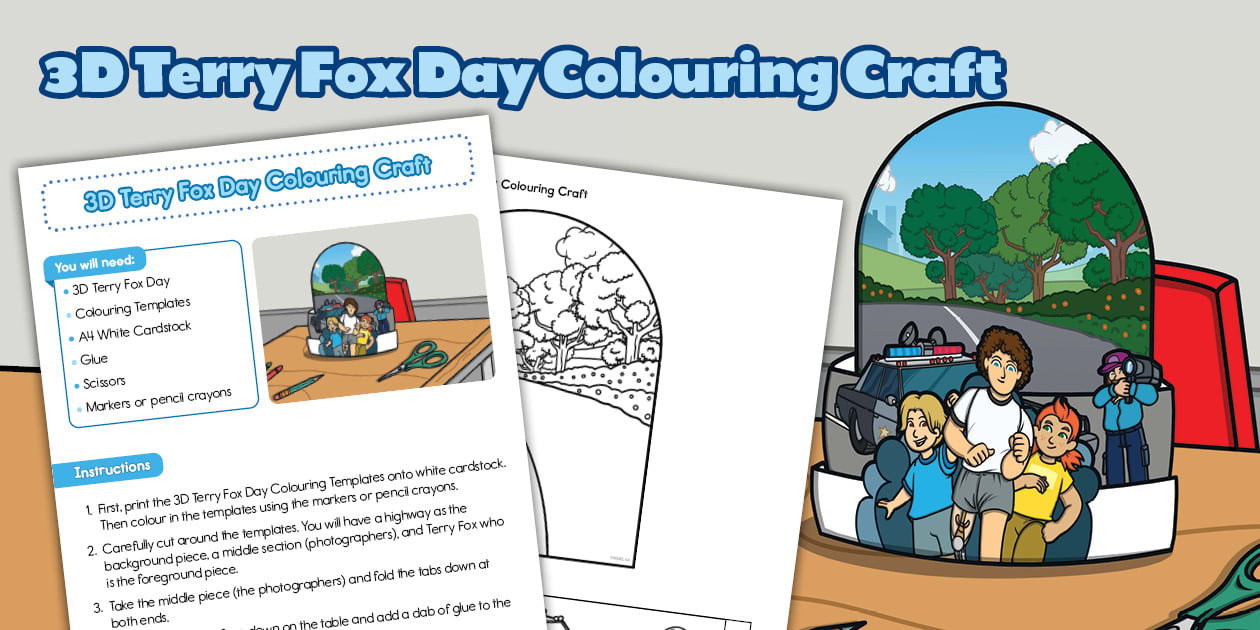 3D Terry Fox Day Colouring Craft (teacher made) - Twinkl