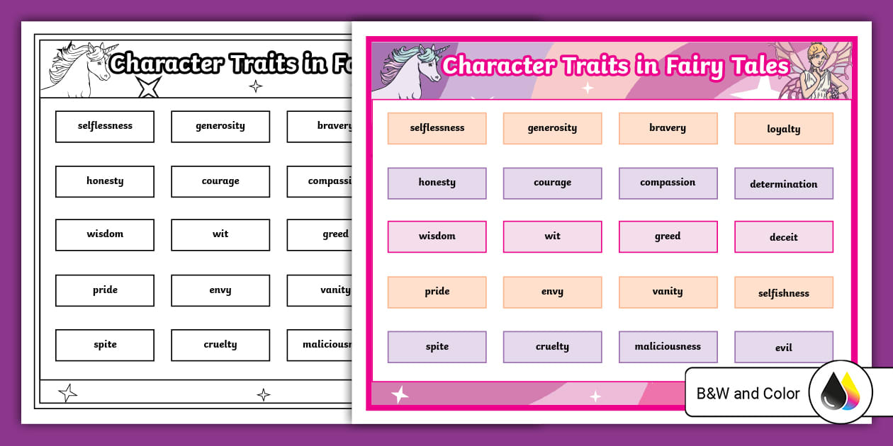 Character Traits in Fairy Tales Vocabulary Mat - Twinkl