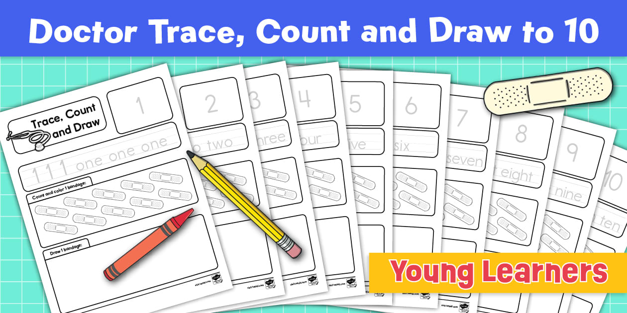 Prekindergarten Trace, Count and Draw to 10 Worksheets