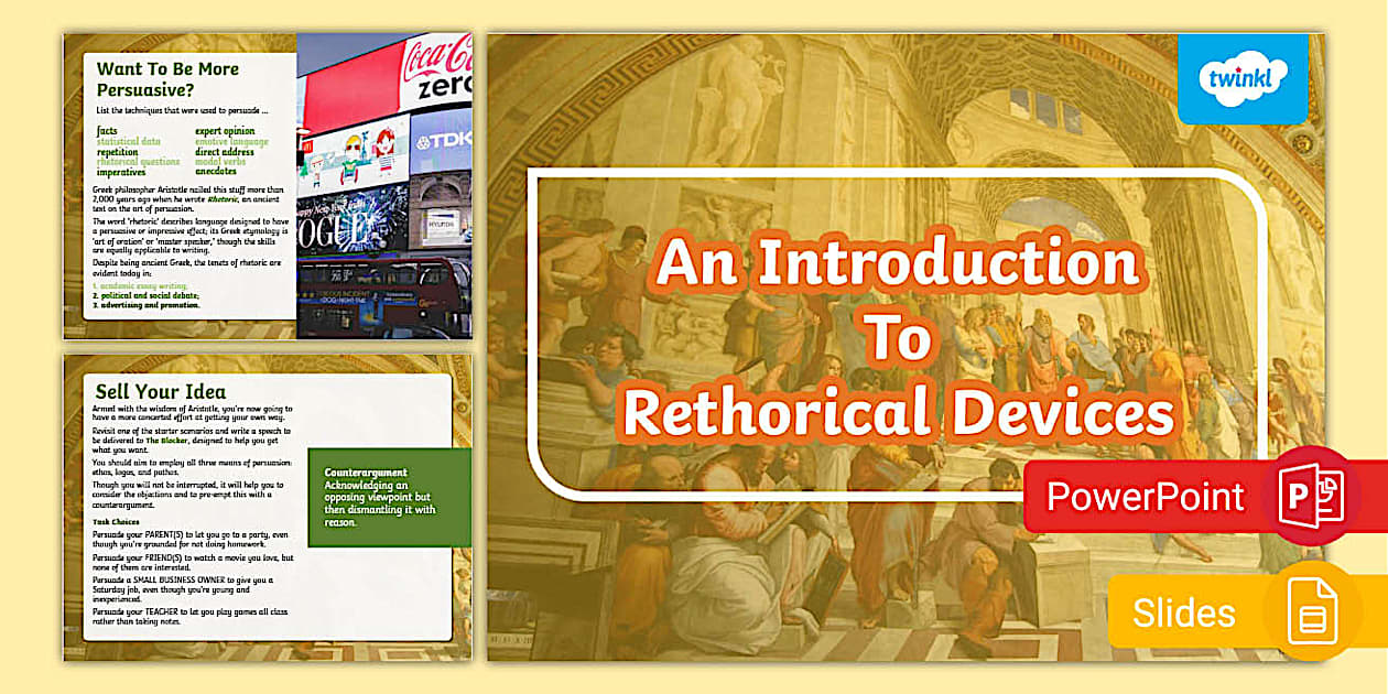 Rhetorical Devices Introduction Ppt & Slides for 6th-8th Gr