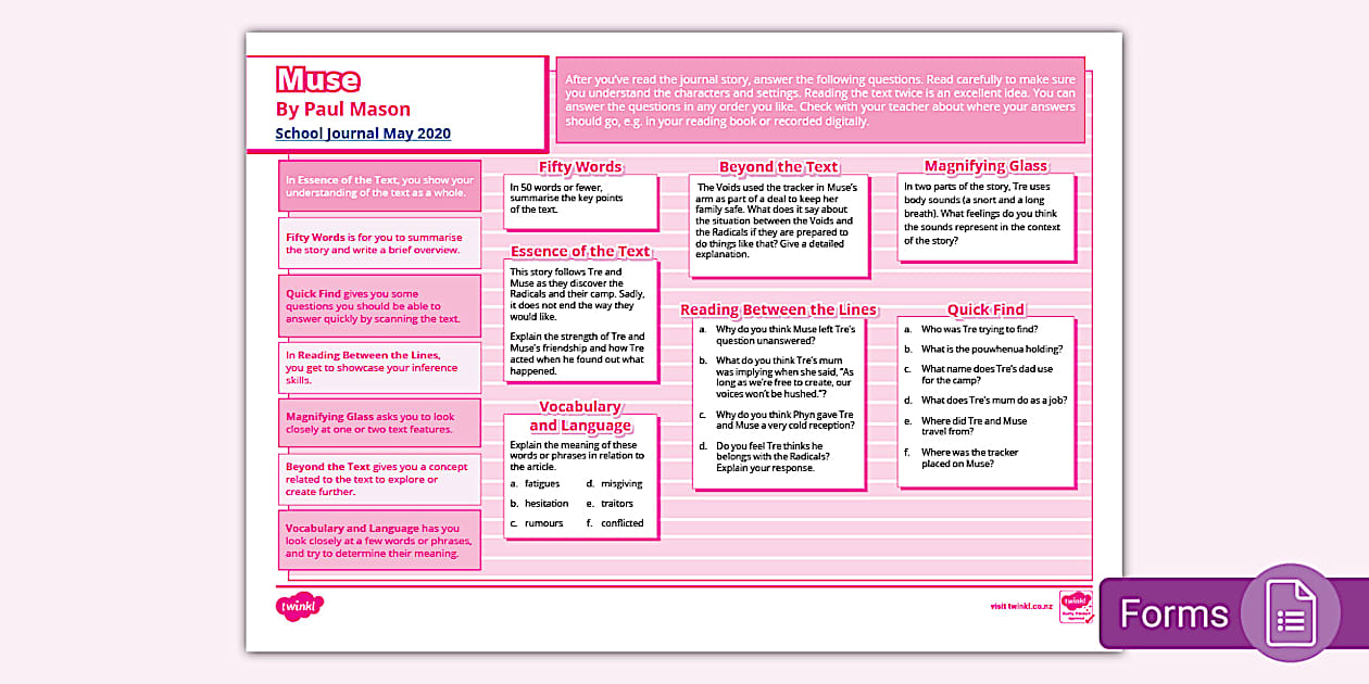 L4 May 2020 School Journal Muse Story Comprehension - Twinkl