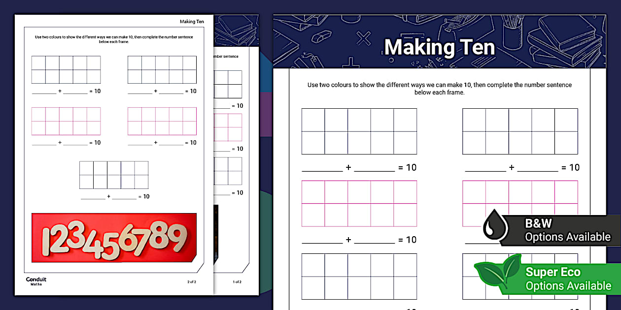 Reinforcing Number: Tens Frame Colouring Activity - Twinkl