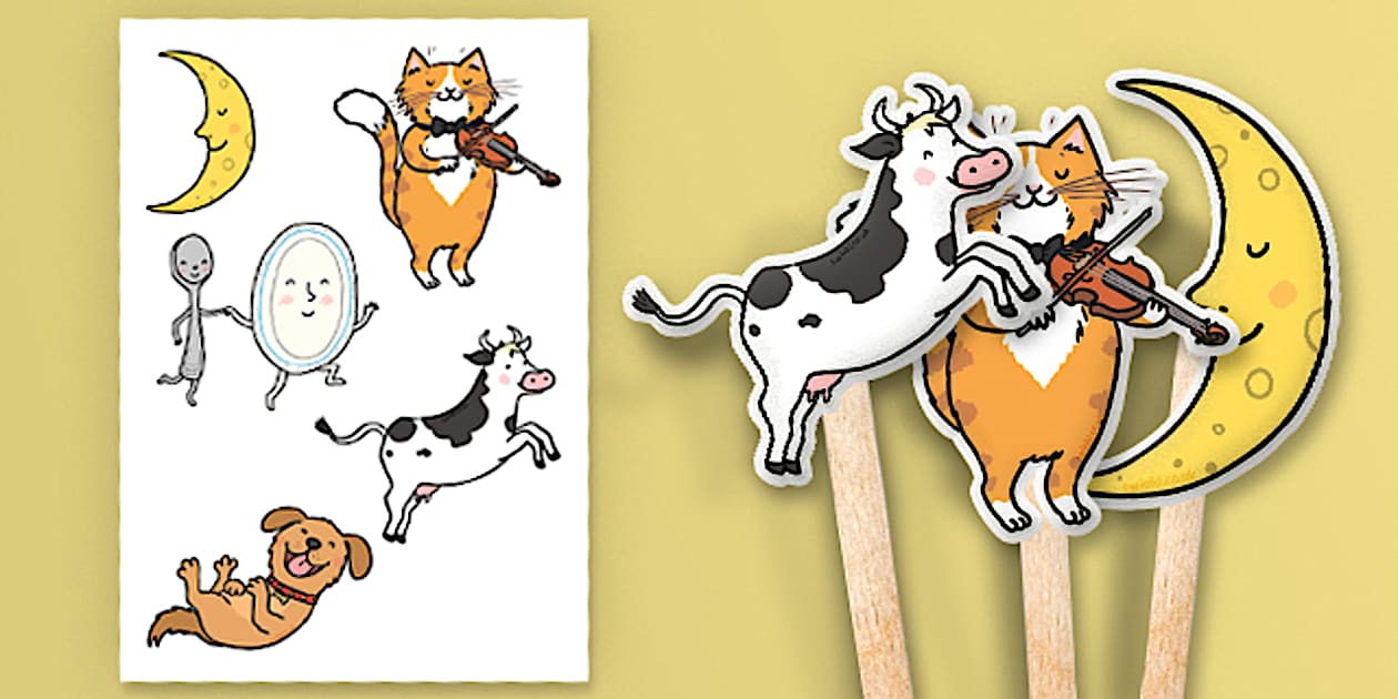 Hey Diddle Diddle Stick Puppets (teacher made) - Twinkl