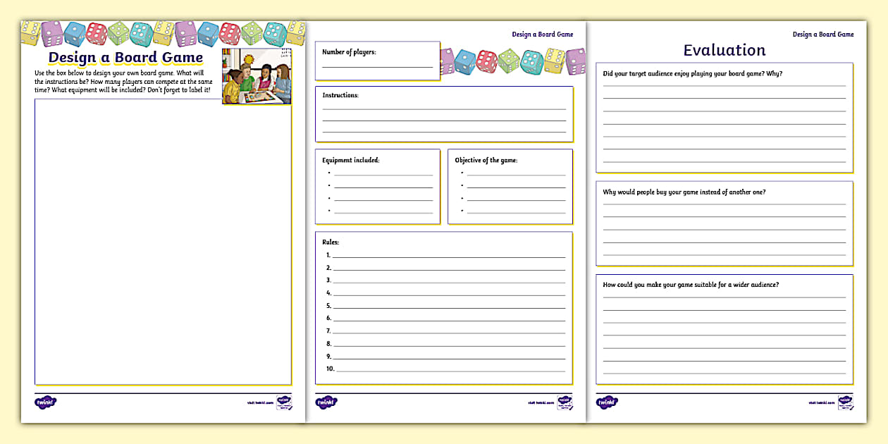 Design a Board Game Worksheet (teacher made) - Twinkl