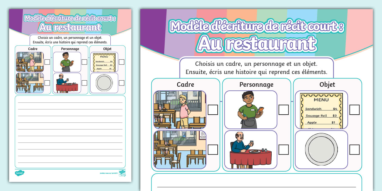 Modèle d'écriture de récit court : Au restaurant - Twinkl