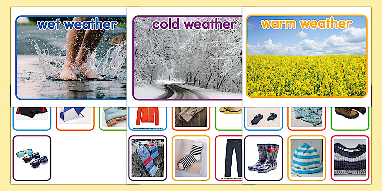 Weather and Clothes Photo Sorting Worksheet - Twinkl