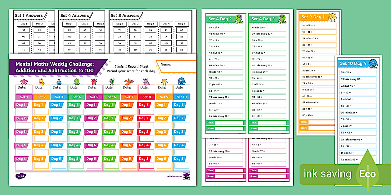 Mental Maths Weekly Challenge: Addition and Subtraction -100
