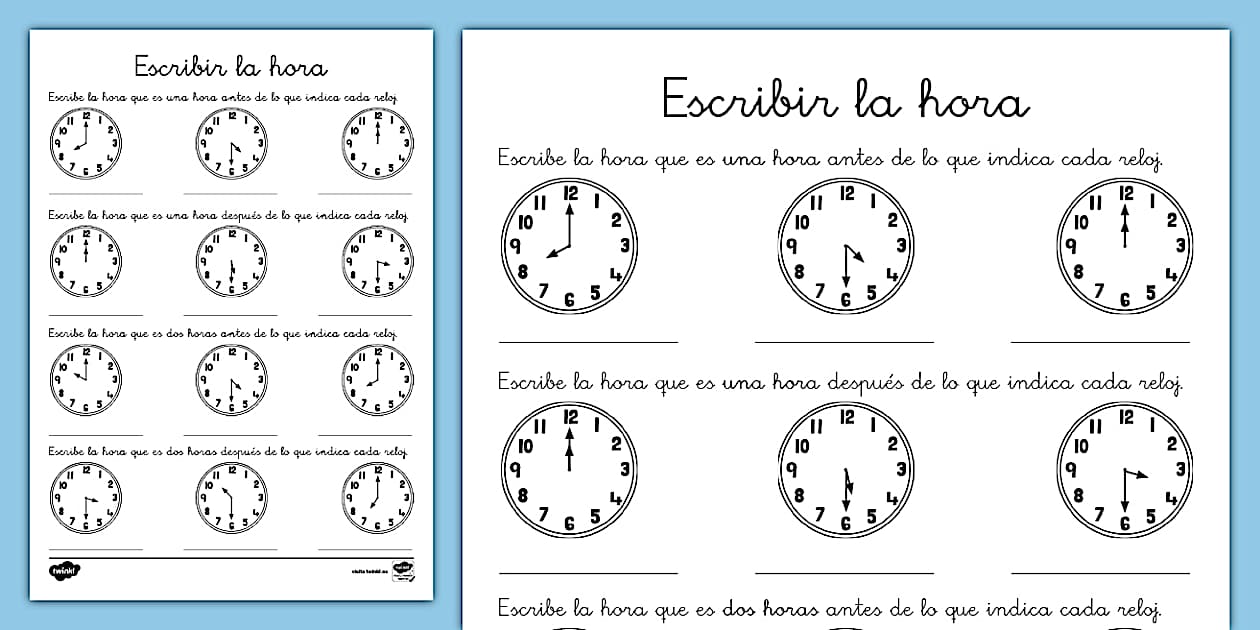 Ficha de actividad por niveles: La hora - Nivel alto