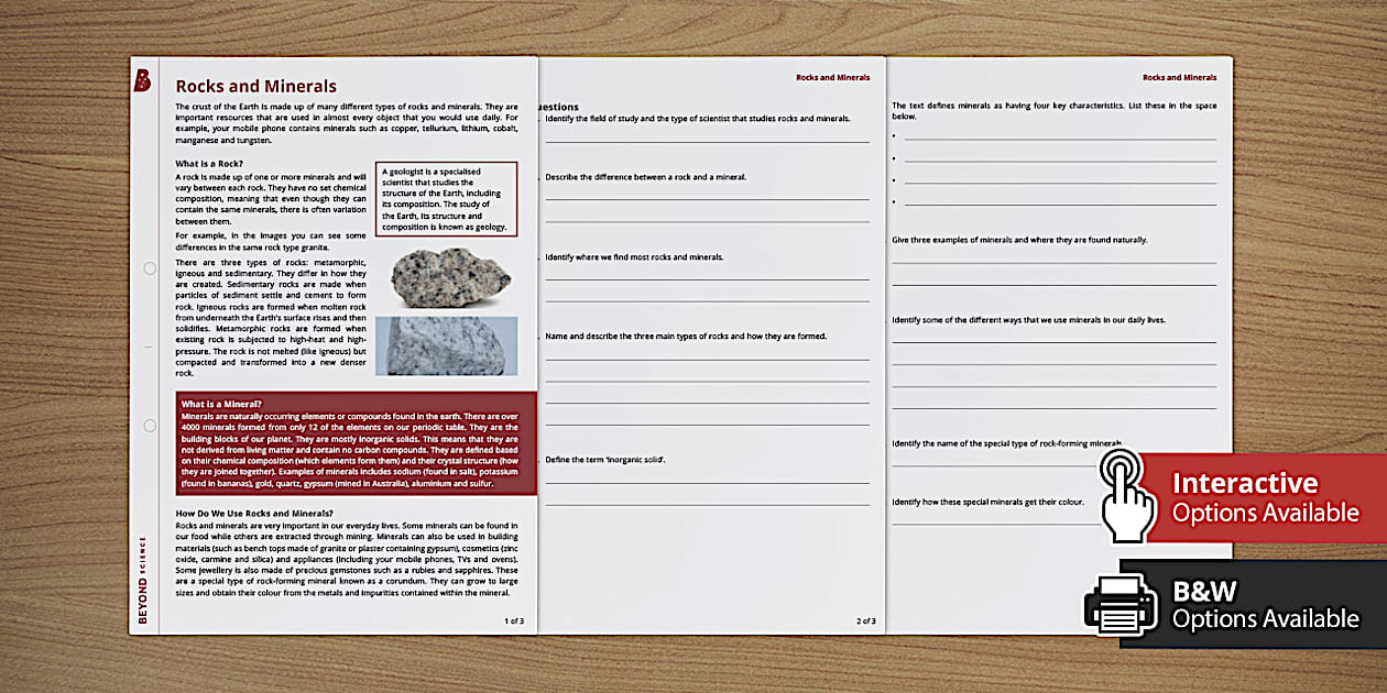 Rocks and Minerals Reading Comprehension (teacher made)