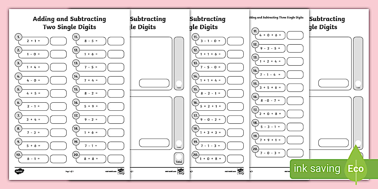 Adding and Subtracting Single Digits (teacher made) - Twinkl