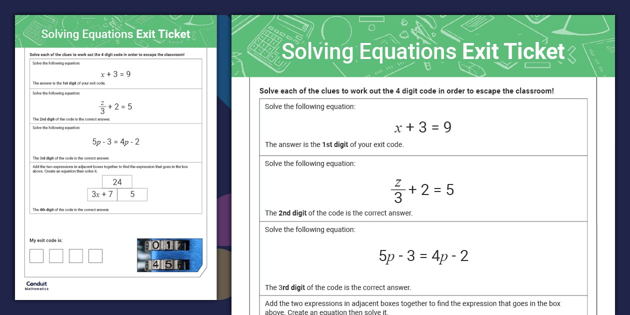 Solving Equations Exit Ticket (Teacher-Made) - Twinkl