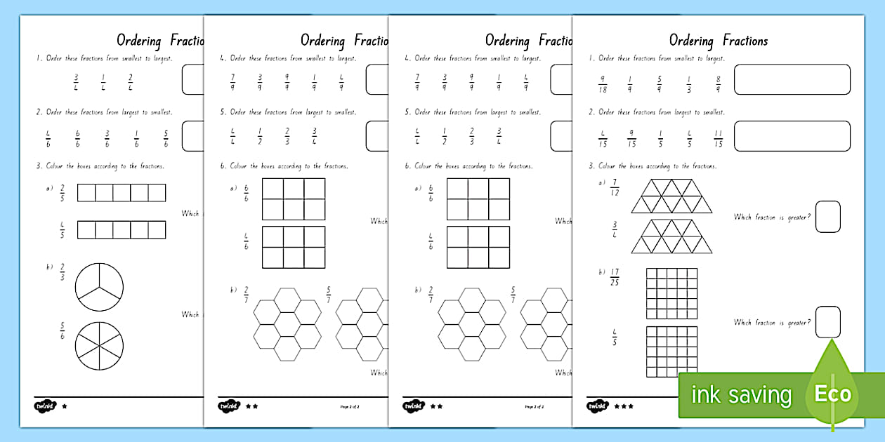 Fractions and Ordering Differentiated Worksheet / Worksheets