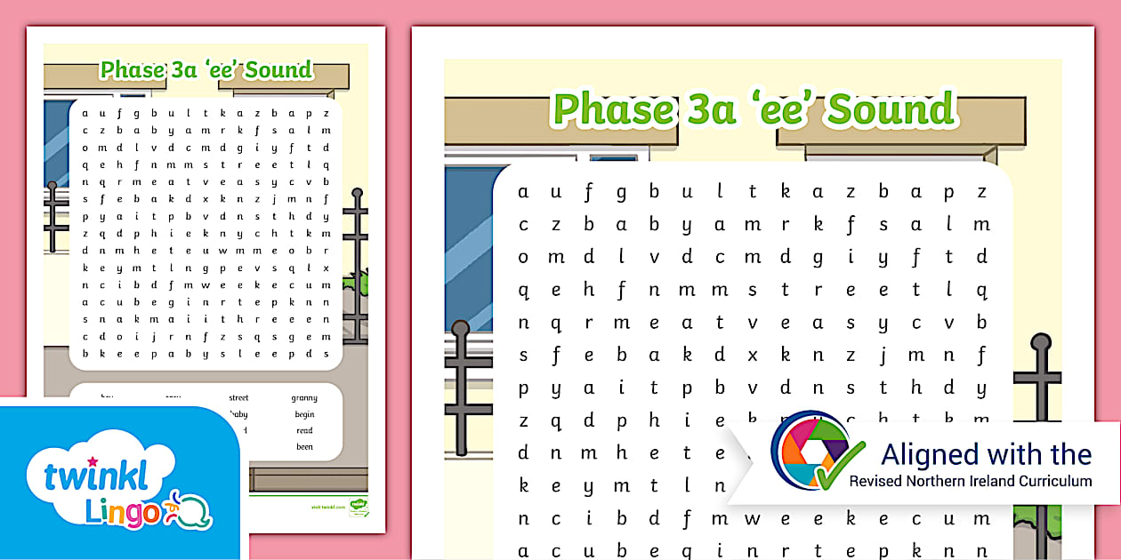 Linguistic Phonics 3a 'ee' Sound Word Search (teacher made)