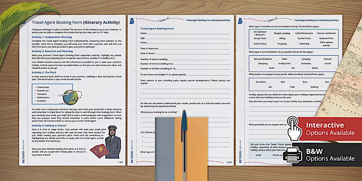 Travel Agent Booking Form (Itinerary Activity) - Twinkl