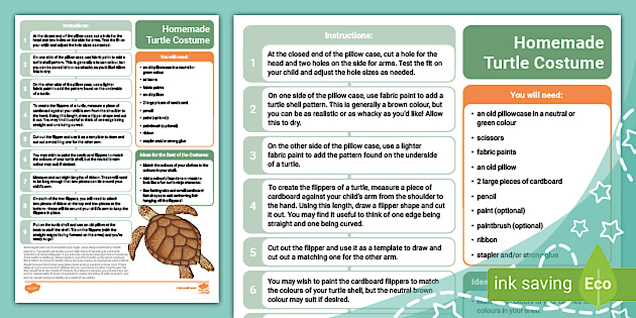 Homemade Turtle Costume Instructions (teacher made) - Twinkl