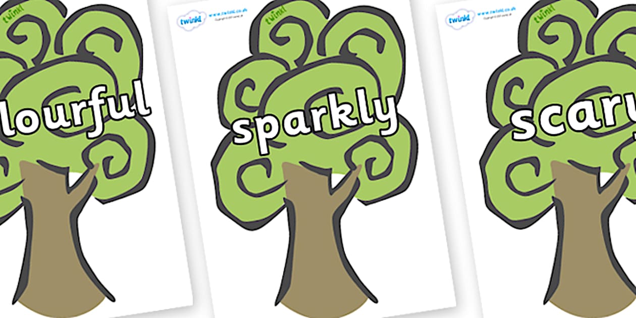 Cursive Wow Words on Trees (teacher made) - Twinkl