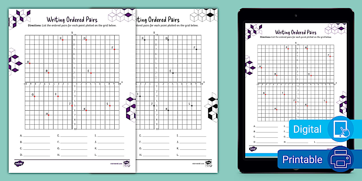 Sixth Grade Writing Ordered Pairs Graphing Worksheet