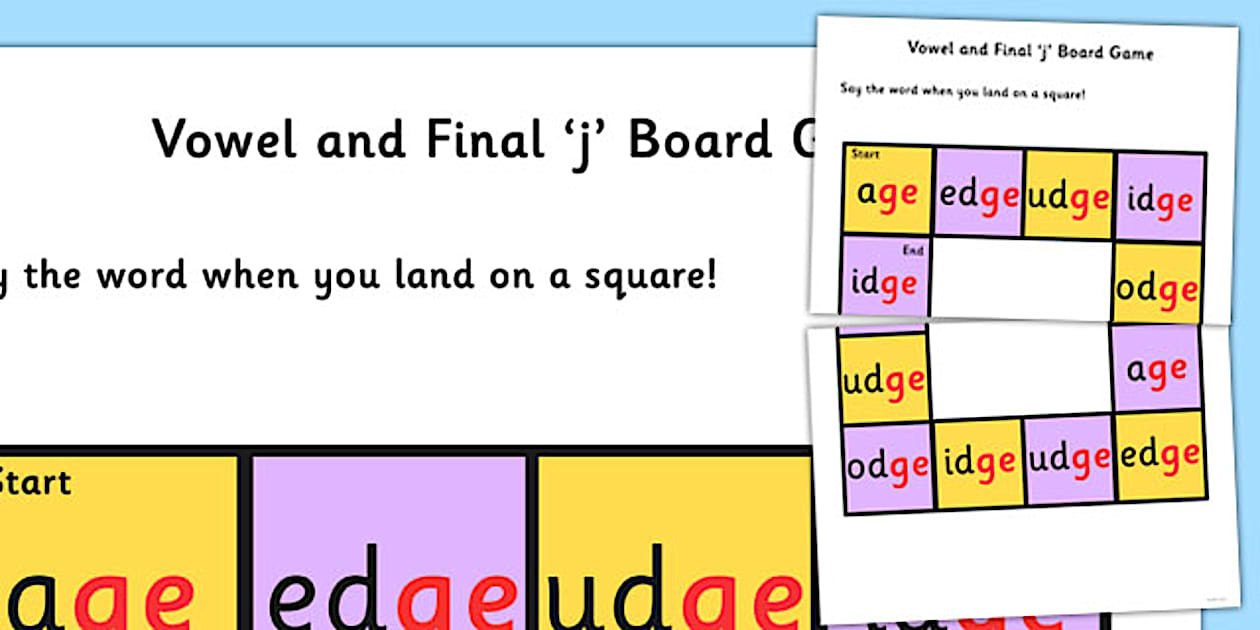 Vowel and Final 'j' Sound Board Game - Twinkl