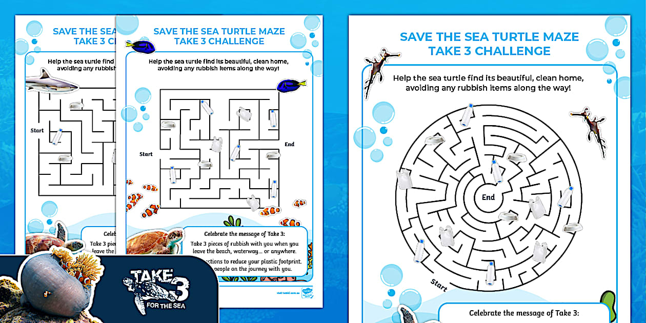 FREE! - Save the Sea Turtle Maze - 'Take 3' Challenge | Twinkl