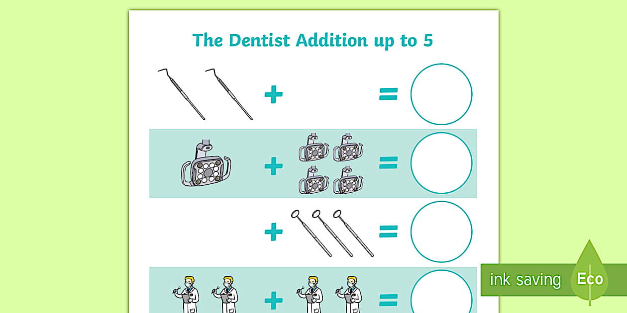 The Dentist Aistear Maths Addition Worksheet (teacher made)