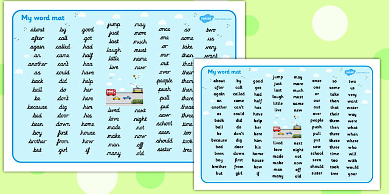 Transport Themed KS1 Word Mat