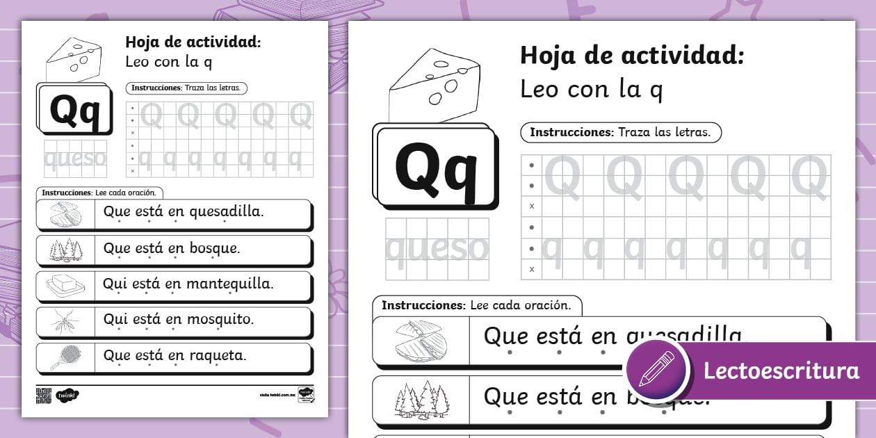 Hoja de actividad: Leo con la q (Teacher-Made) - Twinkl