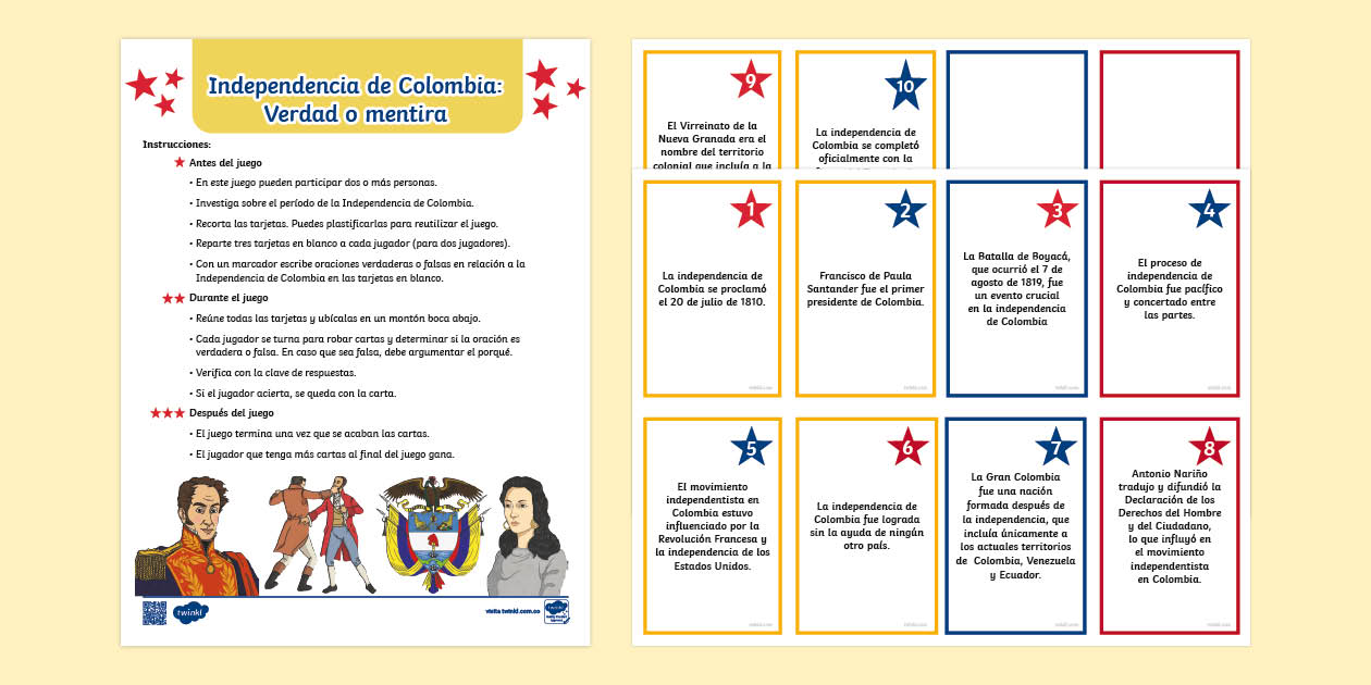 Actividad del Día de la Independencia de Colombia para niños