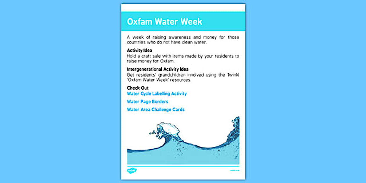 Care Home Calendar Planning July Oxfam Water Week - Twinkl