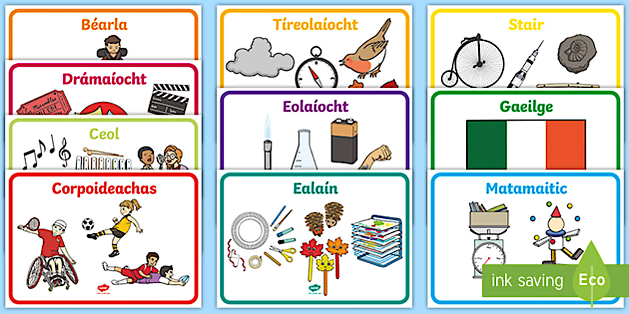 Irish Curriculum | Classroom Area Signs Gaeilge | Twinkl