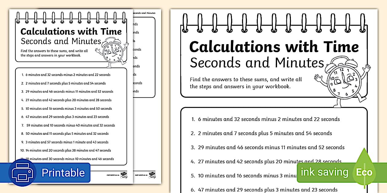 Calculations with Time – Seconds and Minutes Activity Sheet