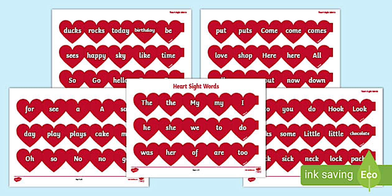 Heart Shaped Sight Words
