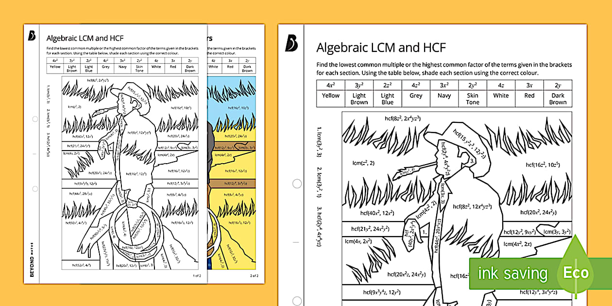 Algebraic LCM and HCF Colour by Number (Teacher-Made)