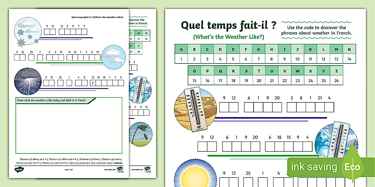 👉 French KS2 Code Breaker Activity Sheet: Weather